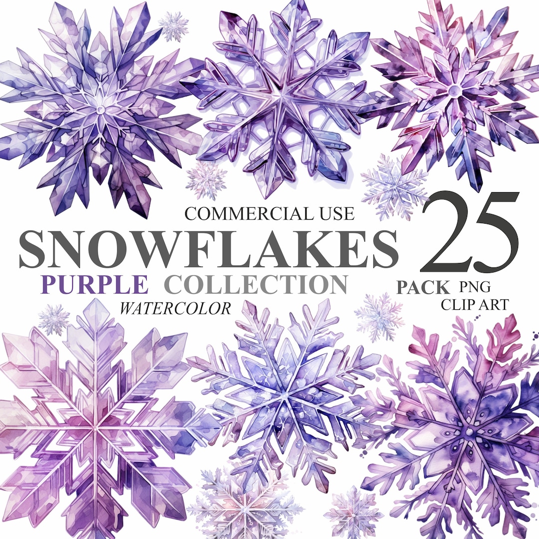 25 Purple Snowflakes Collection Winter Clipart, Christmas Watercolor ...