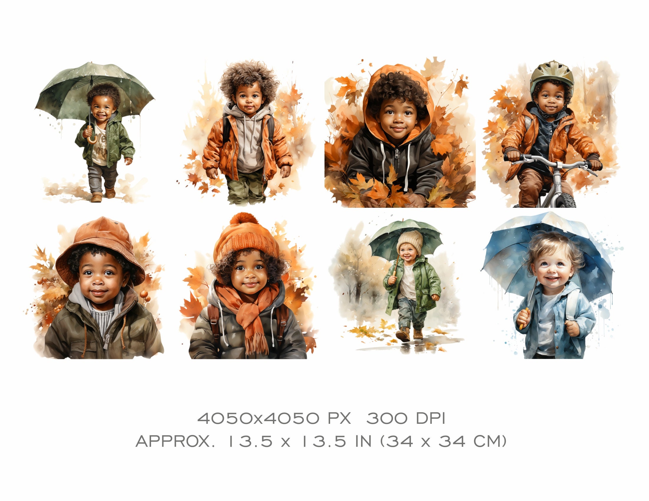 25 Watercolor Kids and Autumn Clipart Part 1, Happy Children Bundle ...