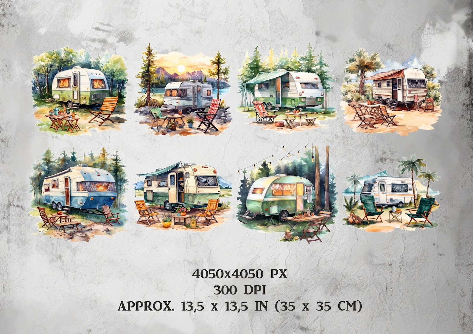 30 Adventure Campers Clipart, Watercolor Cute Caravan PNG Digital Clip ...
