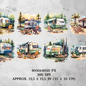 30 Adventure Campers Clipart, Watercolor Cute Caravan PNG Digital Clip ...