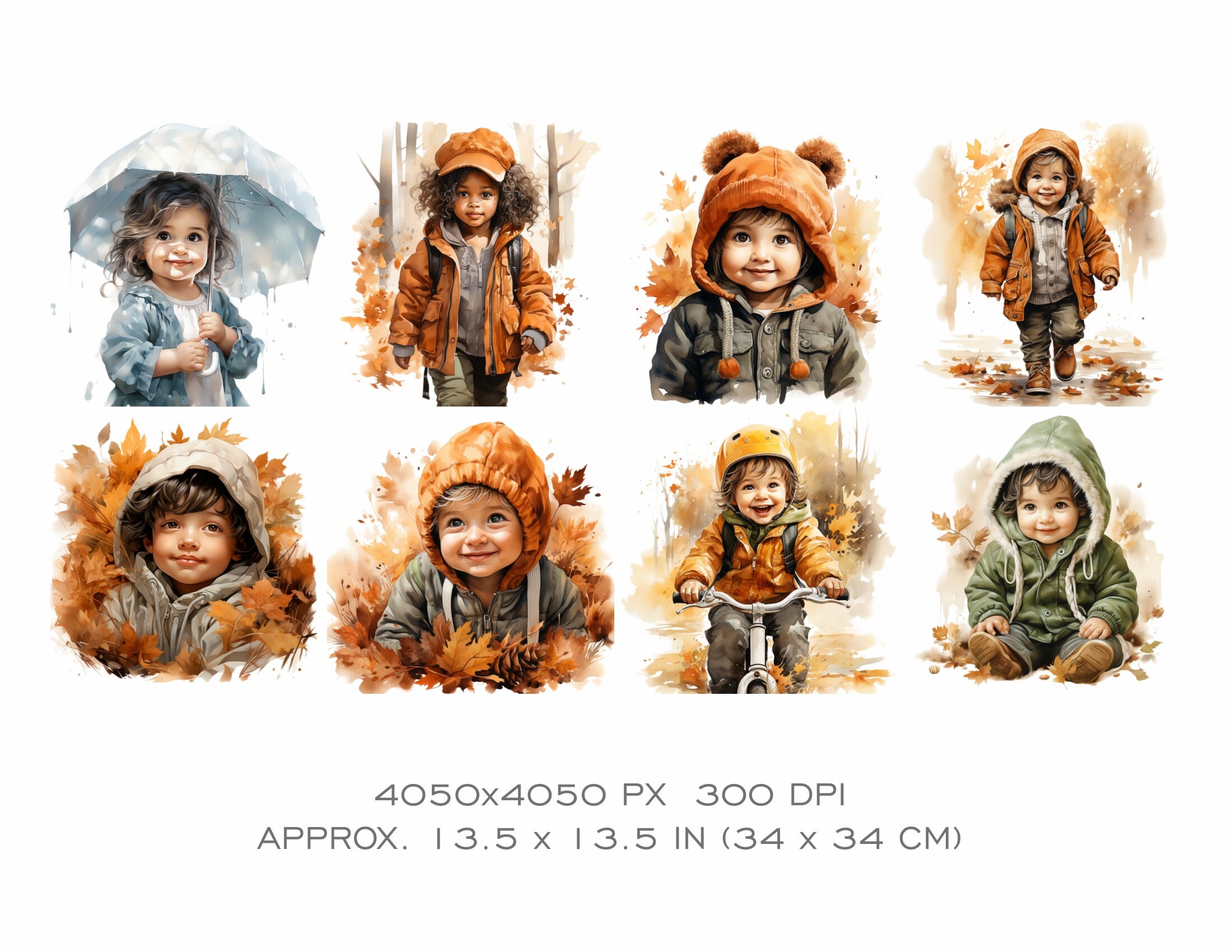 25 Watercolor Kids and Autumn Clipart Part 2, Happy Children Bundle ...