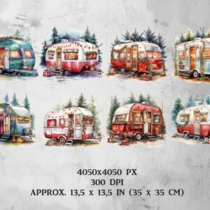 25 Christmas Campers Clipart, Watercolor Holiday Caravan PNG Digital ...