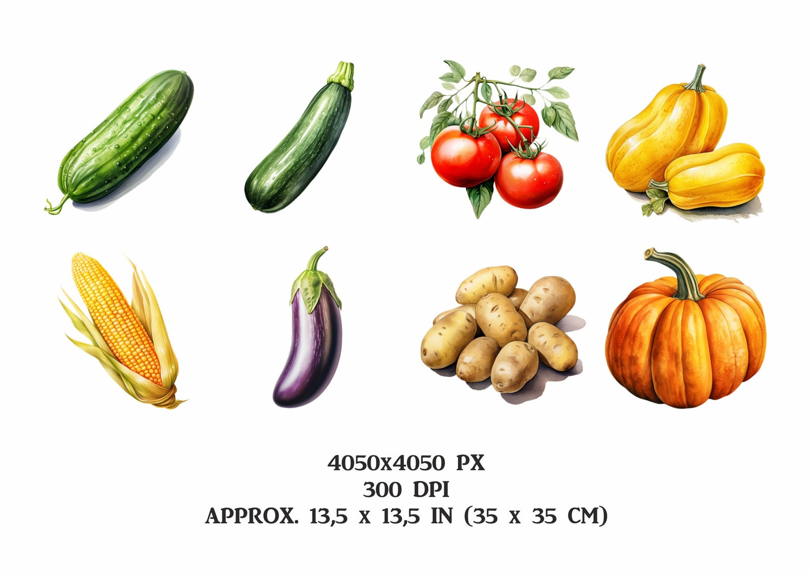 25 Watercolor Garden Vegetables Clipart, Summer Farm Veggie PNG Digital ...