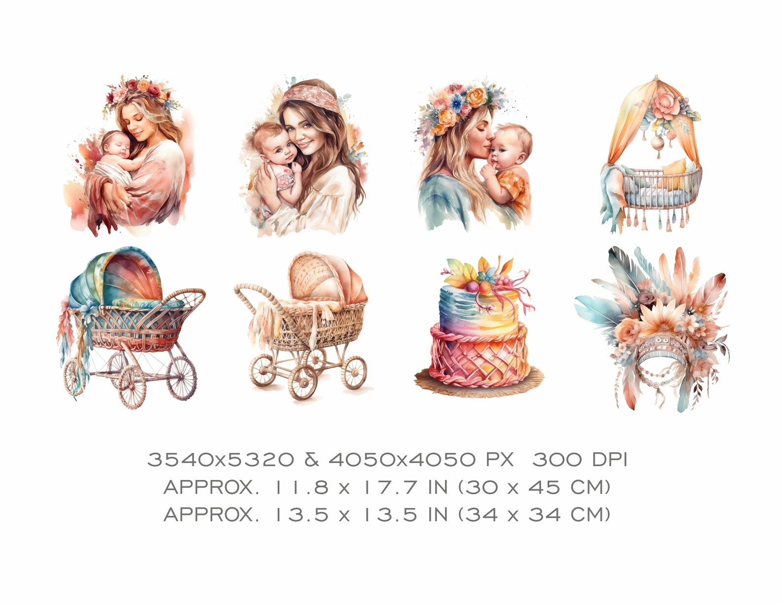 37 Watercolor Baby Shower Clipart Rainbow Boho Bundle Digital - Etsy