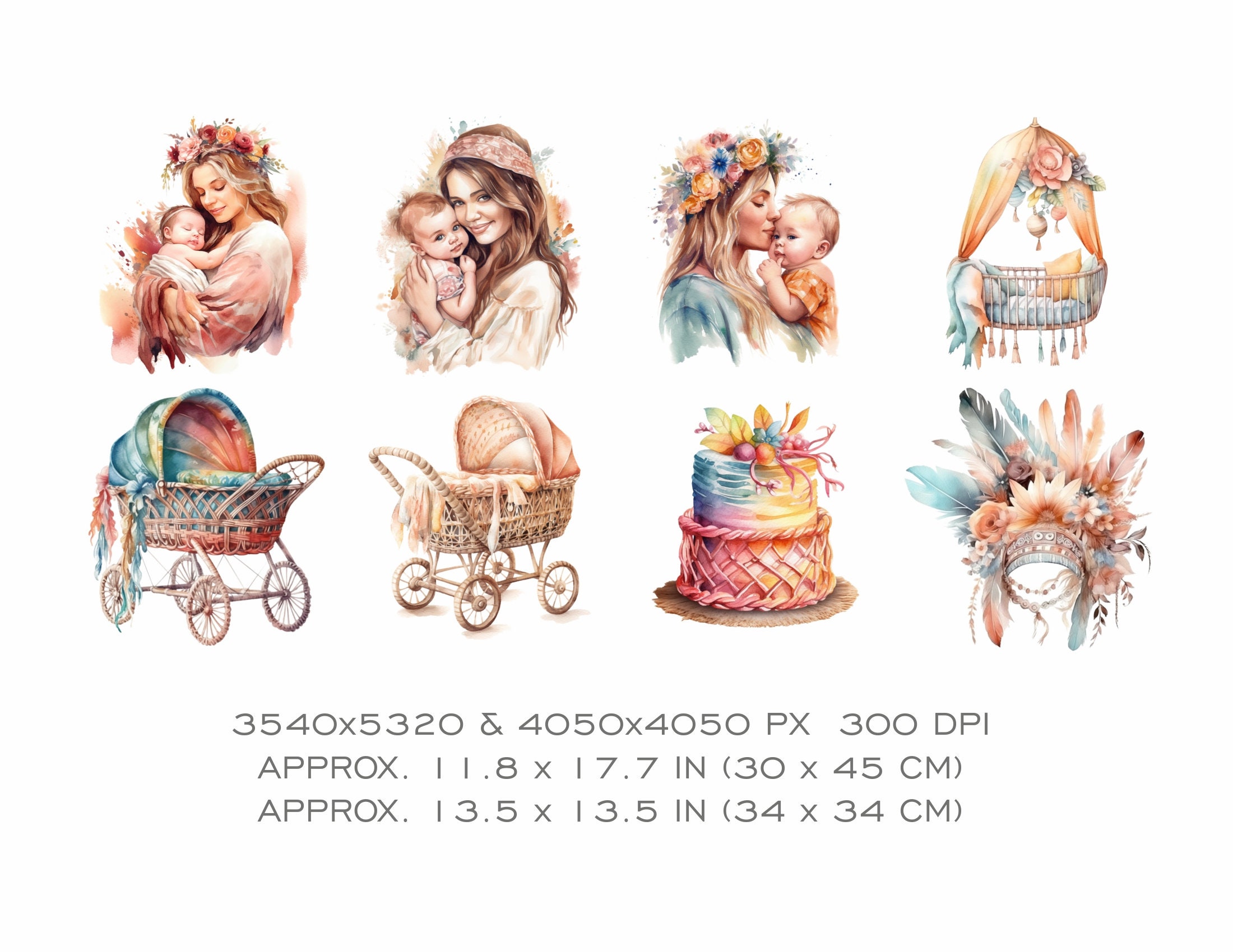 37 Watercolor Baby Shower Clipart Rainbow Boho Bundle Digital - Etsy