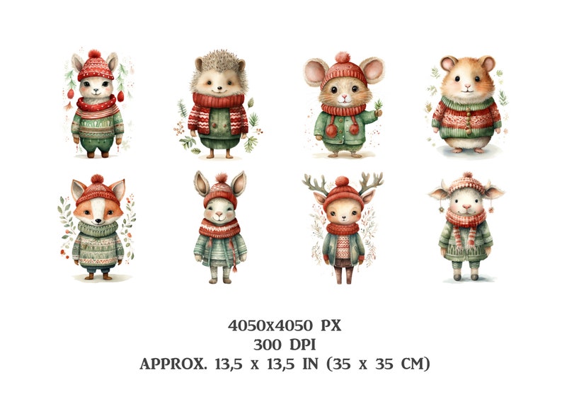 30 Cute Winter Animals in Sweaters Part 2 Pack, Watercolor Animals ...