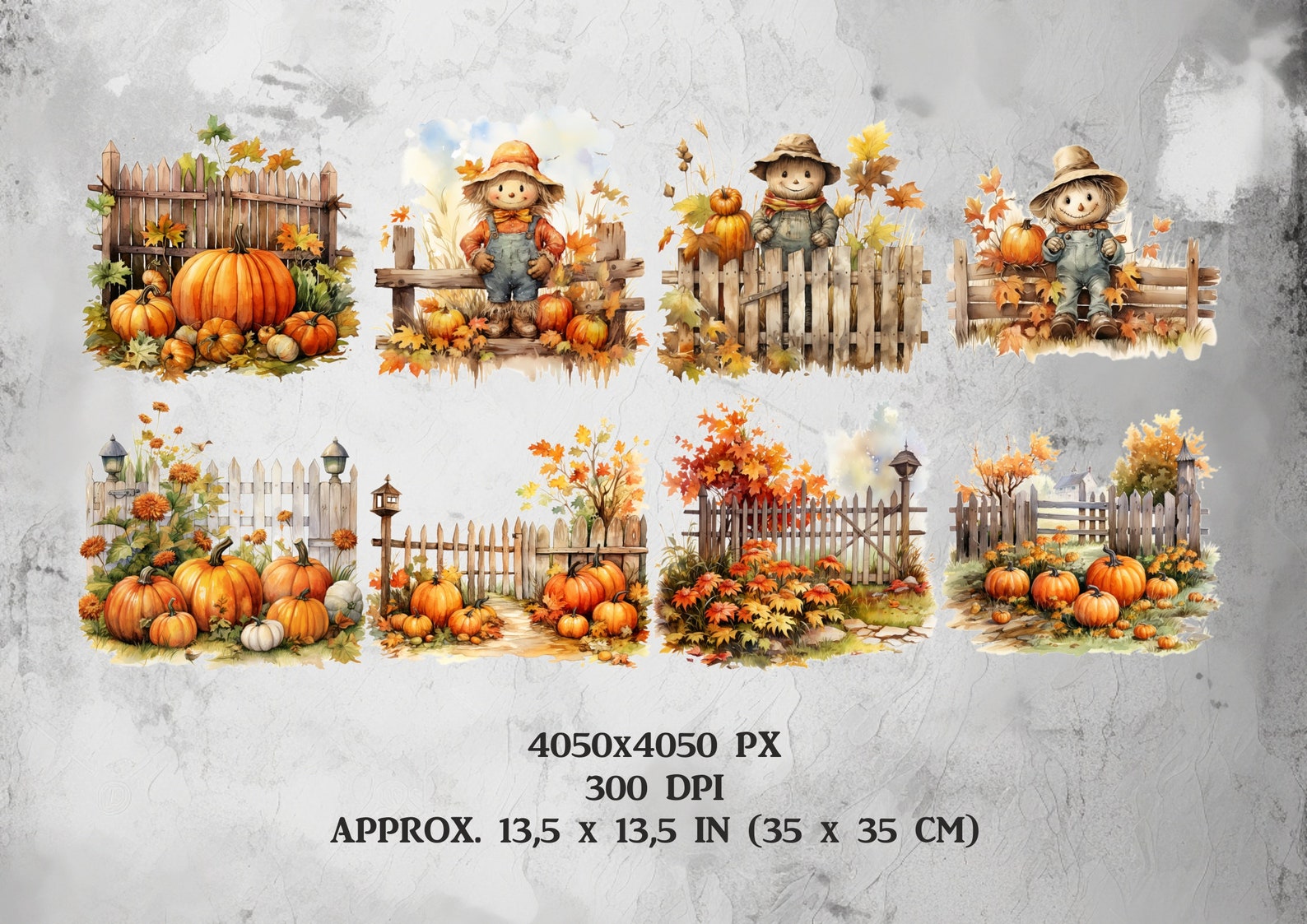 25 Autumn Fences Clipart Watercolor Fall Floral Scenes PNG - Etsy