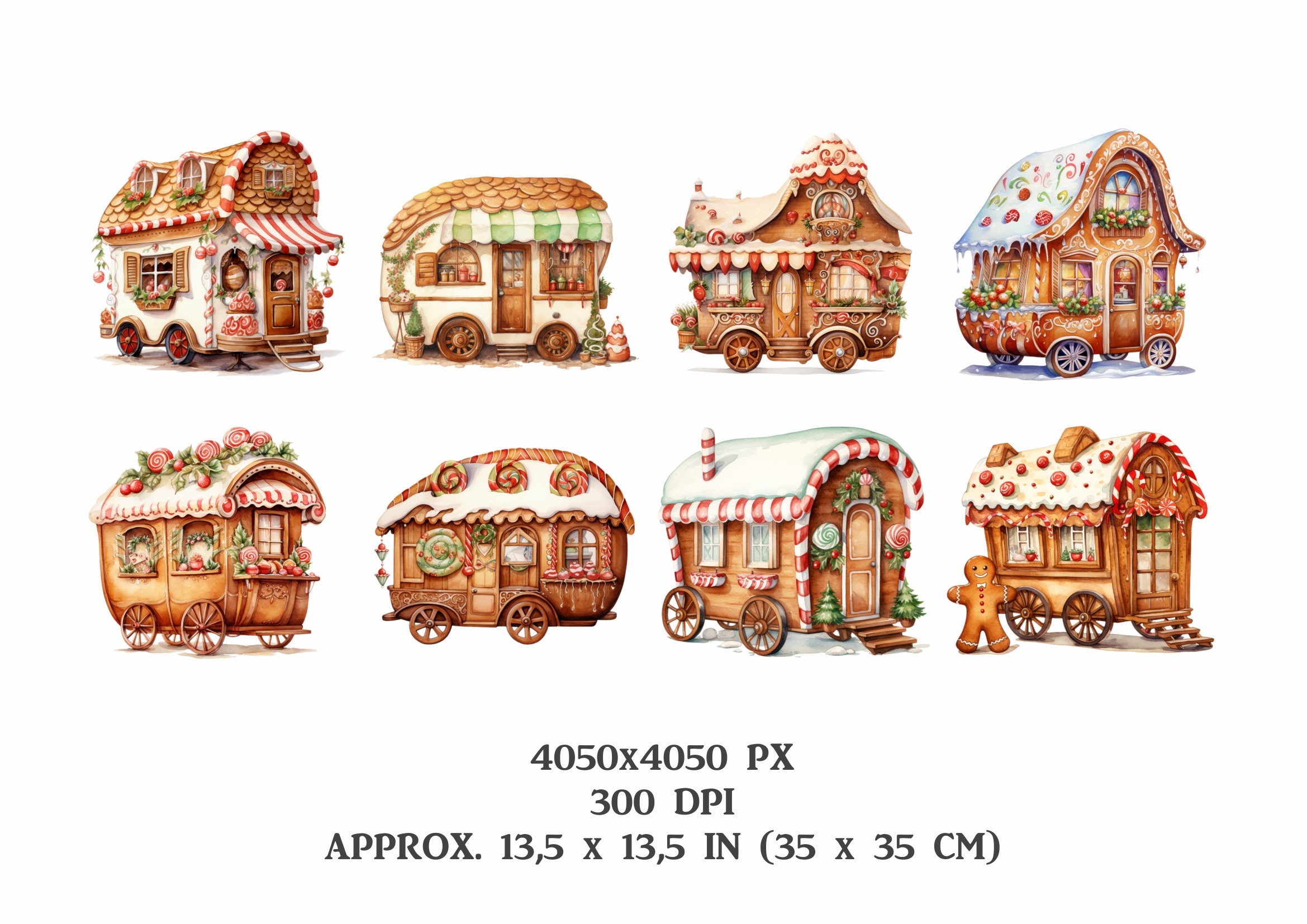 25 Gingerbread Caravan Clipart, Watercolor Xmas Holiday Campers PNG ...