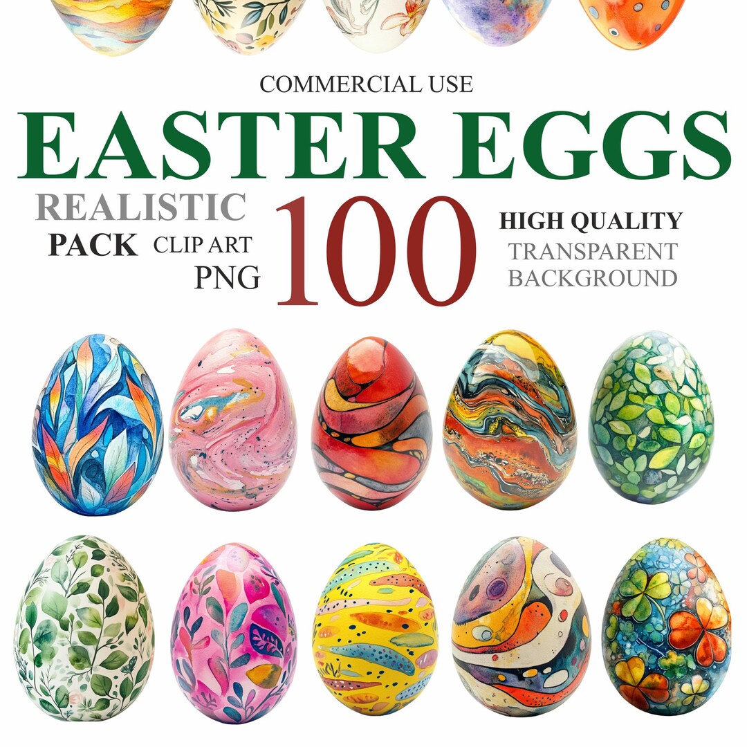 100 Realistic Easter Eggs Pack, Spring Colorful Dye Eggs PNG Clip Art ...