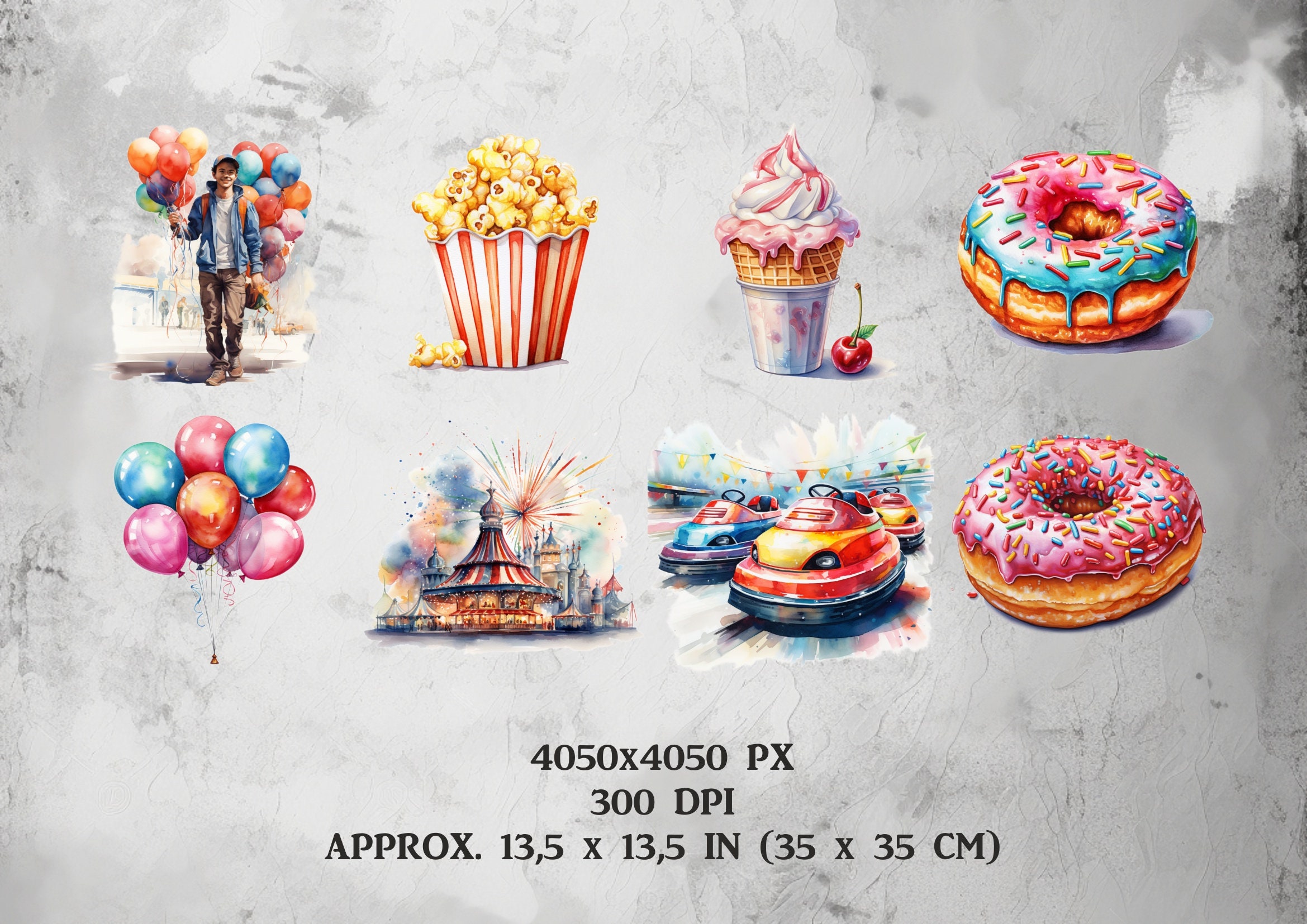 32 Summer Carnival Clipart, Watercolor Fair Festival PNG Digital Clip ...