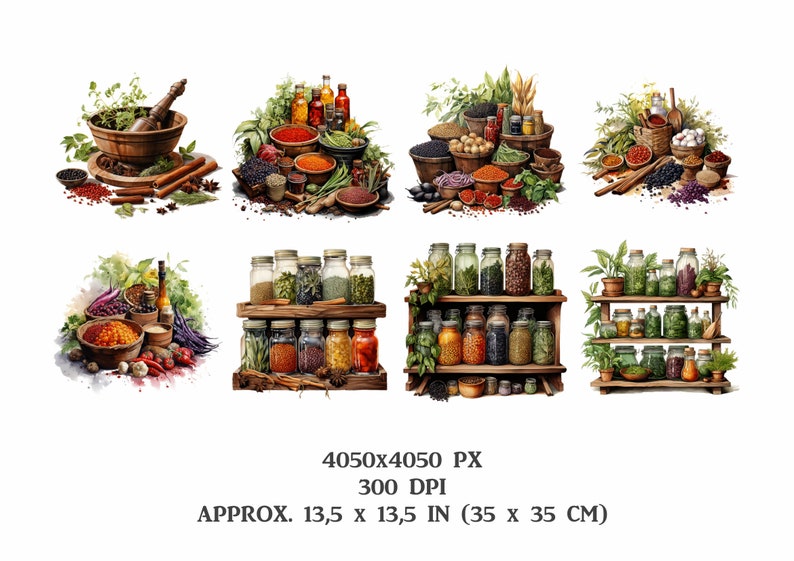 34 Spices and Herbs Watercolor Clipart, Kitchen Food PNG Digital Clip ...