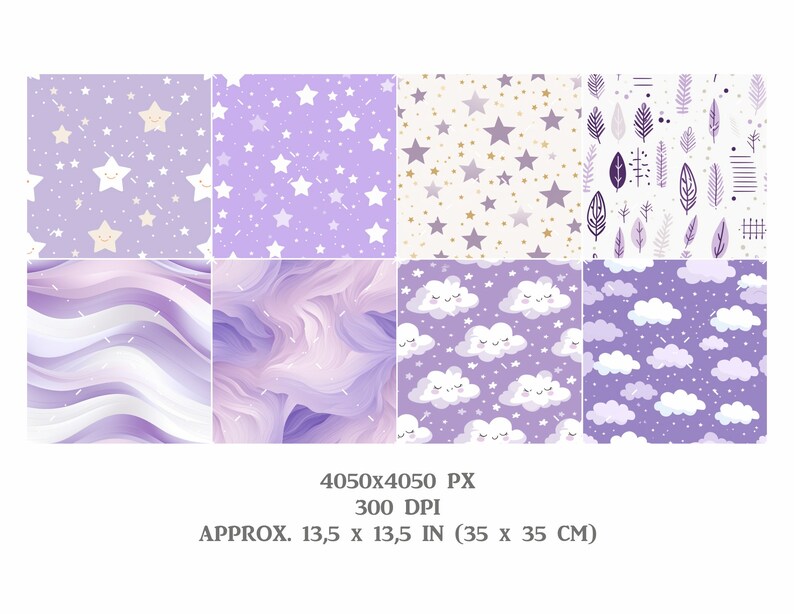 20 Purple Nursery Digital Paper Bundle Pack, Lavender Seamless Pattern ...