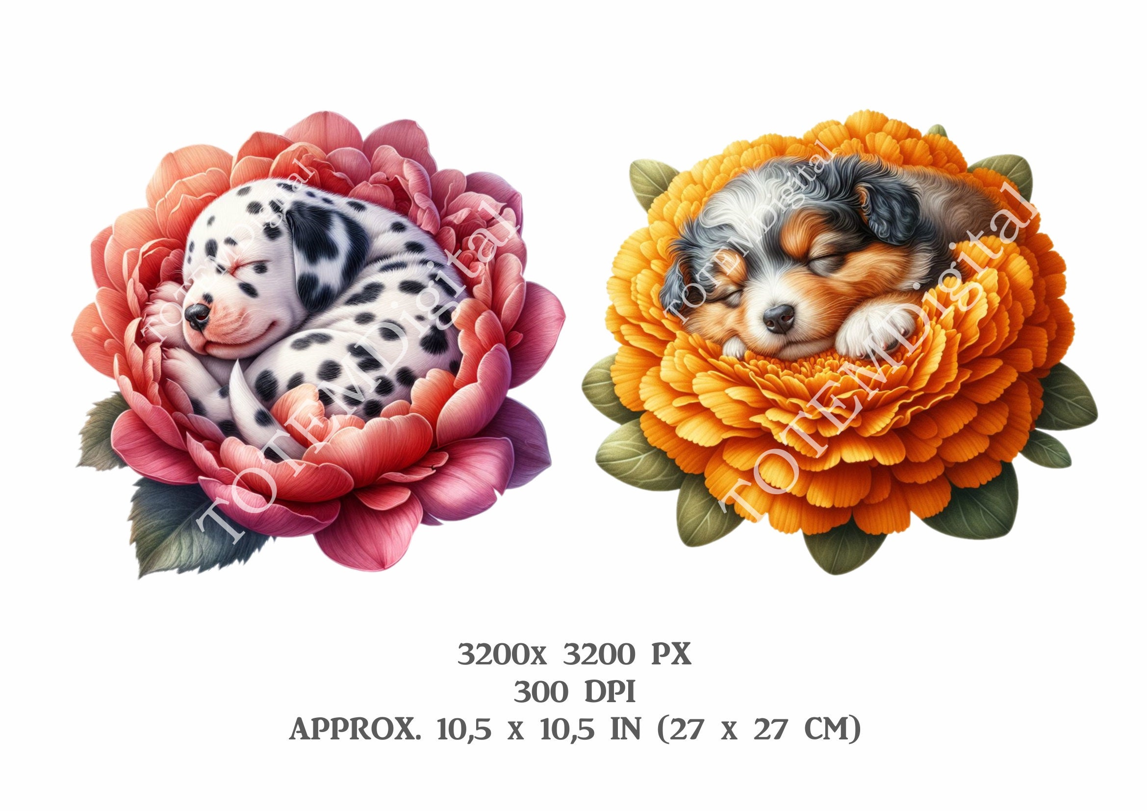 20 Watercolor Puppies in Flowers Pack, Cute Floral Little Dog PNG Clip ...