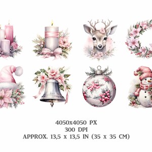 30 Pink Christmas Collection Clipart, Watercolor Xmas Cottagecore PNG ...