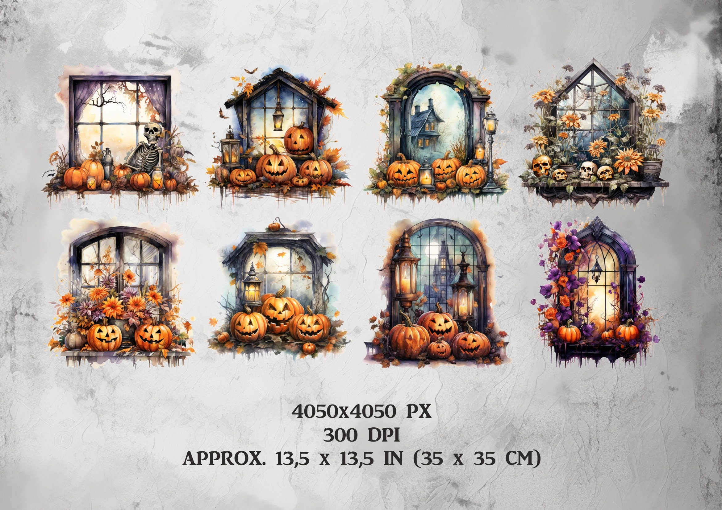 25 Halloween Windows Clipart Watercolor Spooky Windows PNG - Etsy