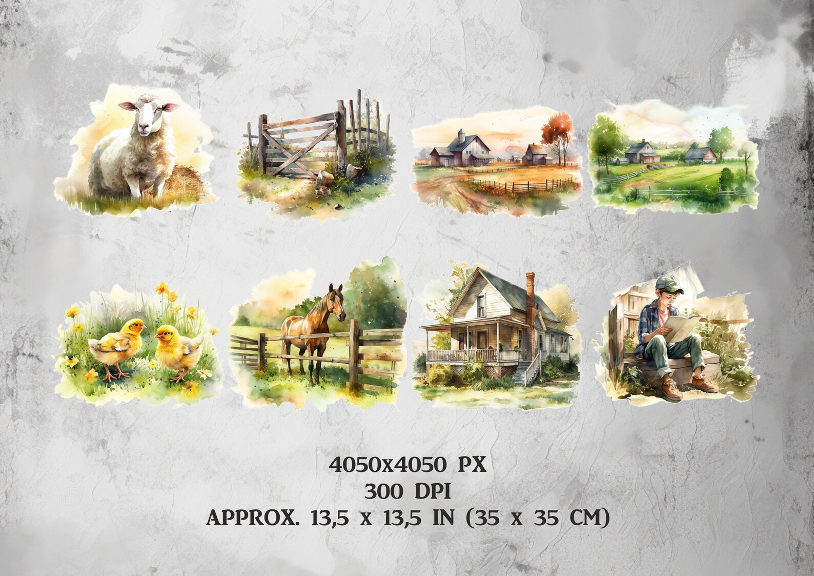 26 Farm Life Clipart, Cute Watercolor Farm Animals PNG Digital Clip Art ...