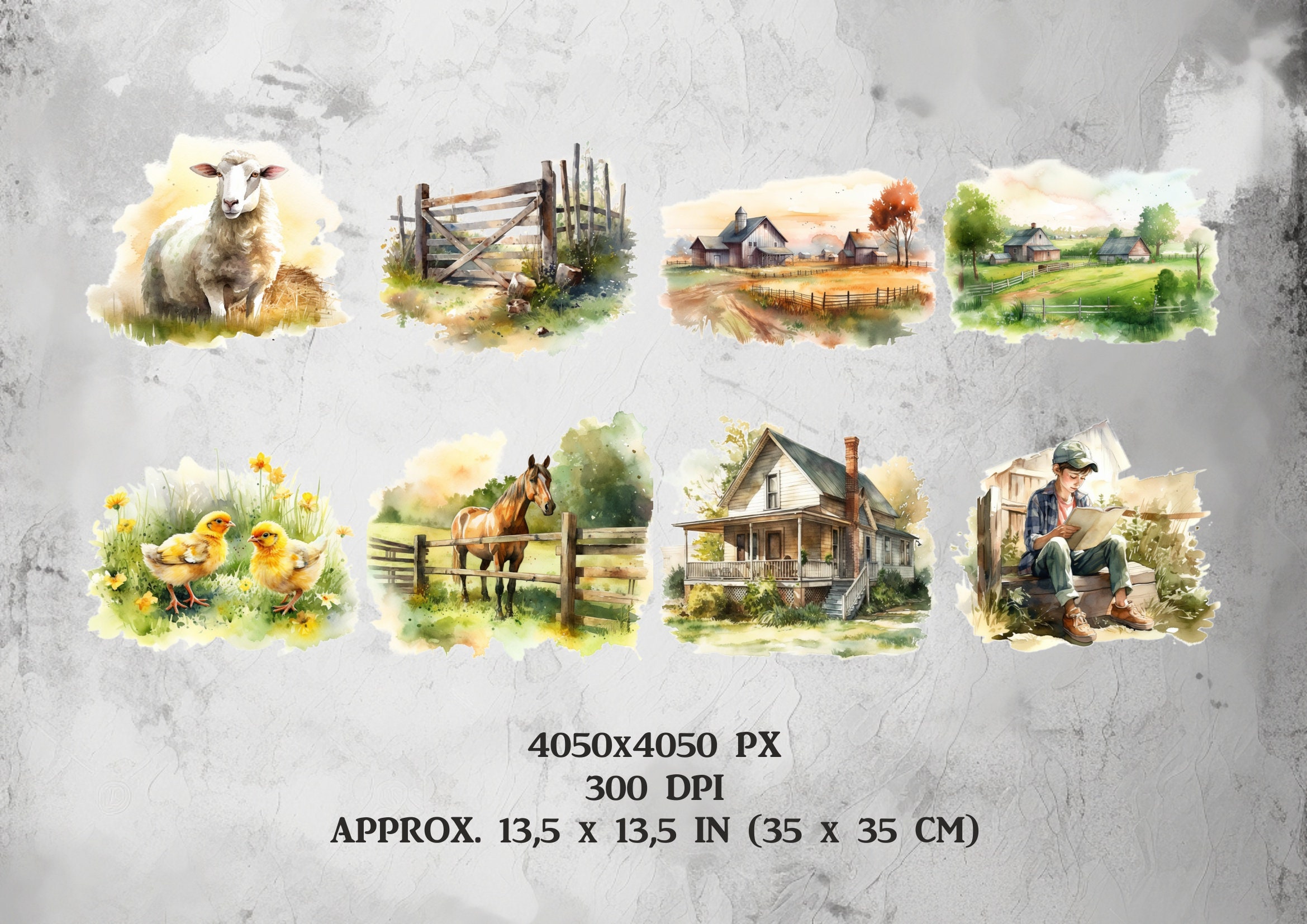 26 Farm Life Clipart, Cute Watercolor Farm Animals PNG Digital Clip Art ...