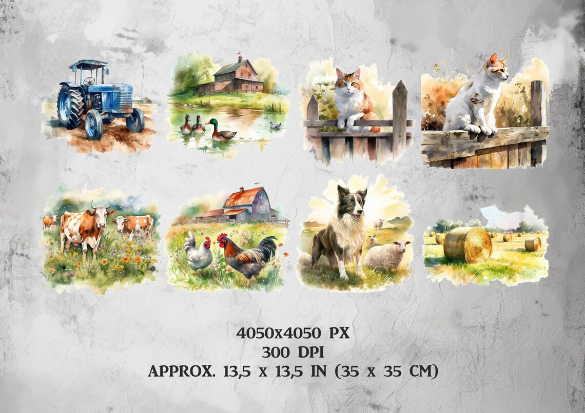 26 Farm Life Clipart Cute Watercolor Farm Animals PNG Digital - Etsy