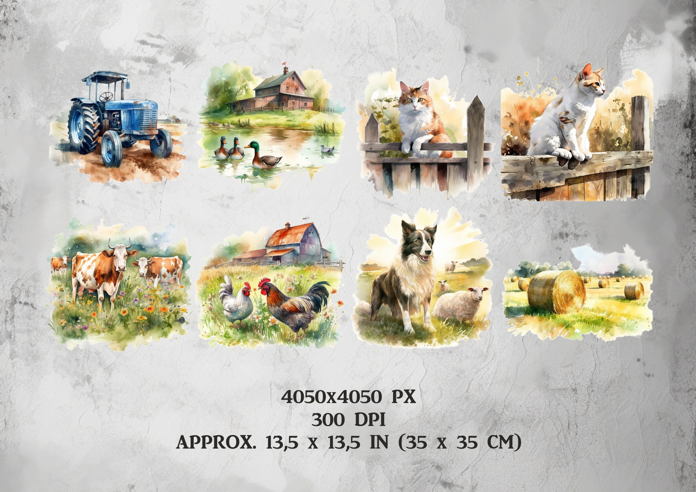 26 Farm Life Clipart, Cute Watercolor Farm Animals PNG Digital Clip Art ...