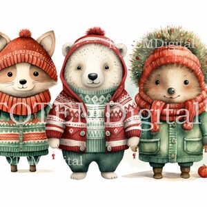30 Cute Winter Animals in Sweaters Part 1 Pack, Watercolor Animals ...