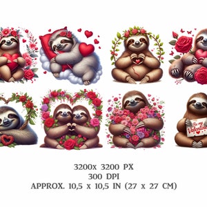 25 Watercolor Valentine Sloths Pack, February 14th Cute Animals Clip ...