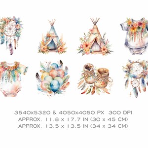 37 Watercolor Baby Shower Clipart Rainbow Boho Bundle Digital Clip Art ...