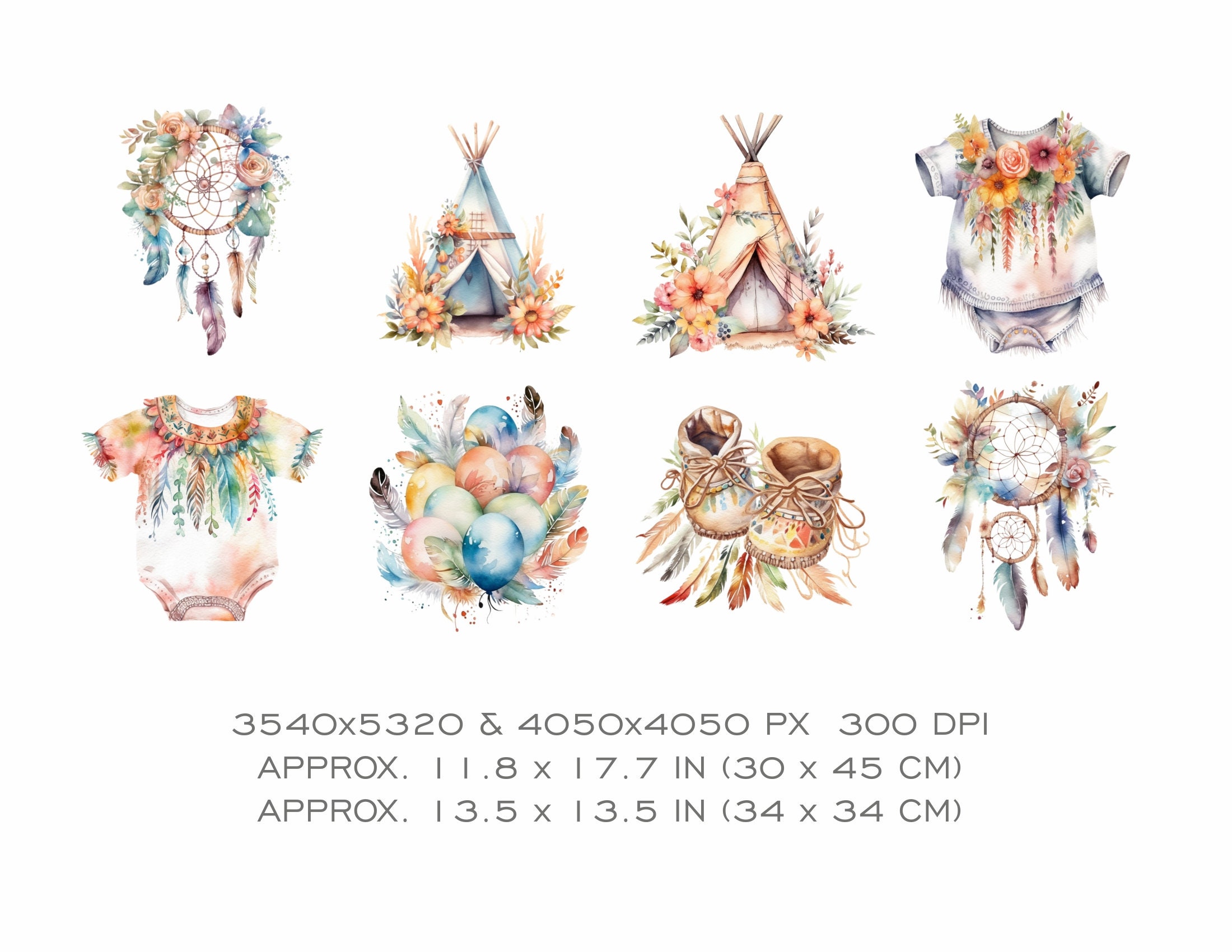 37 Watercolor Baby Shower Clipart Rainbow Boho Bundle Digital - Etsy