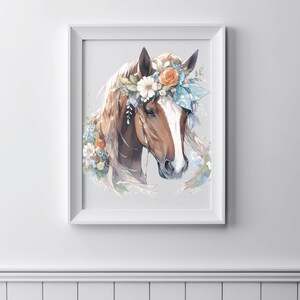 24 Horses With Flowers Clipart, Watercolor Wild Horse PNG Digital Clip ...