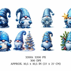 24 Christmas Cute Blue Gnomes Pack, Watercolor Festive Xmas PNG Art ...