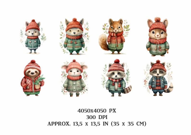 30 Cute Winter Animals in Sweaters Part 2 Pack, Watercolor Animals ...