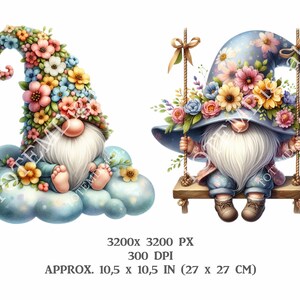 15 Spring Gnomes Pack, Watercolor Cute Easter Gnome With Flowers PNG ...