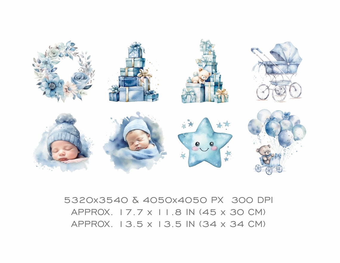 35 Watercolor Baby Shower Clipart Baby Boy Bundle Digital Clip Art ...