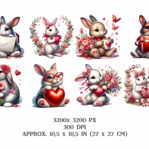25 Watercolor Valentine Bunnies Pack, February 14th Cute Rabbits Clip ...