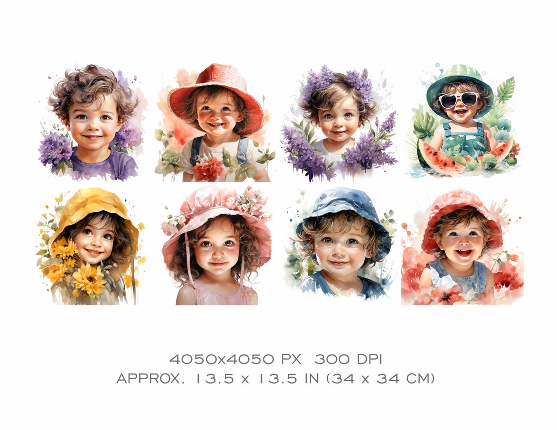 25 Watercolor Kids and Summer Clipart Part 2, Happy Children Bundle ...