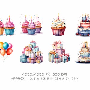 30 Happy Birthday Clipart Bundle Watercolor Kids Party Digital Clip Art ...