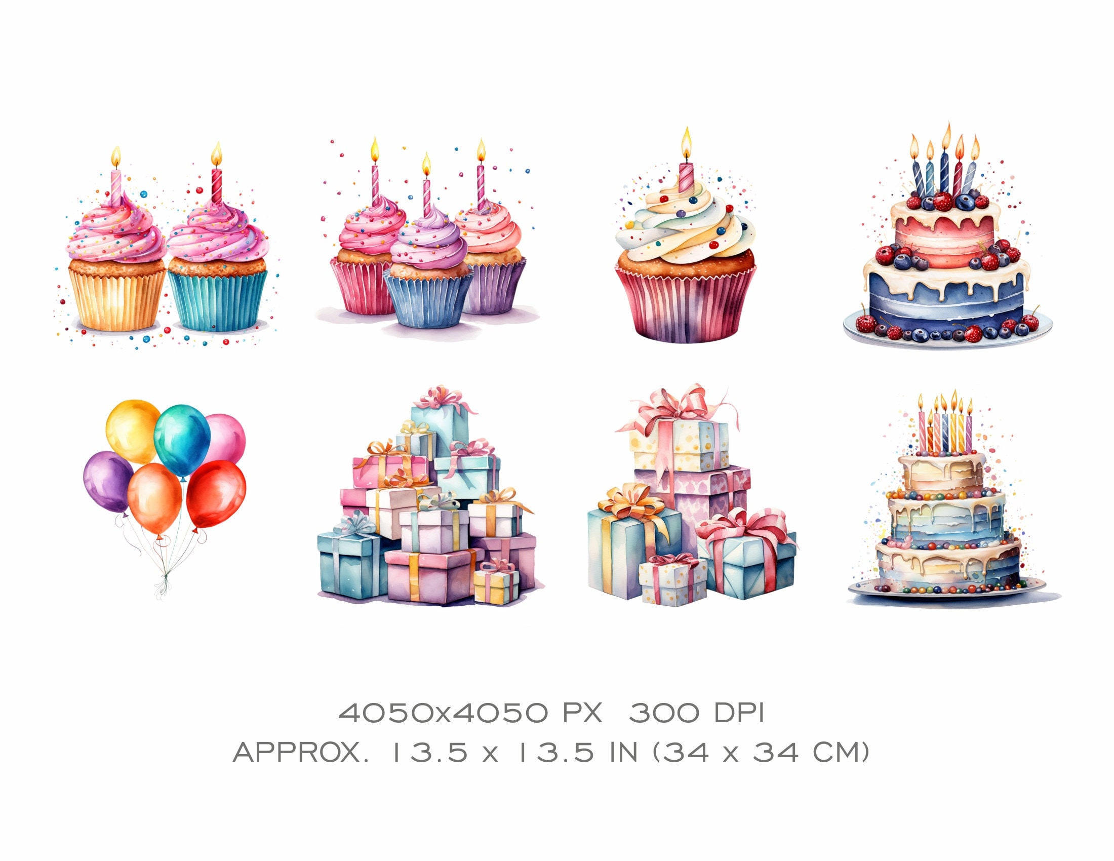 30 Happy Birthday Clipart Bundle Watercolor Kids Party Digital Clip Art ...