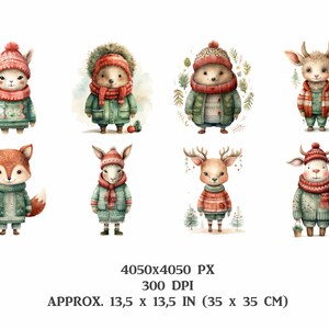 30 Cute Winter Animals in Sweaters Part 1 Pack, Watercolor Animals ...