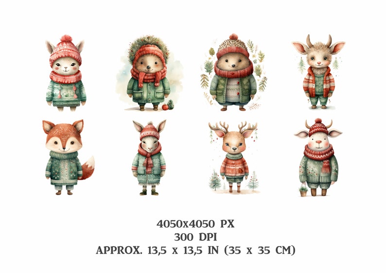 30 Cute Winter Animals in Sweaters Part 1 Pack, Watercolor Animals ...
