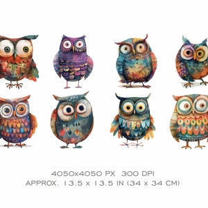 22 Whimsical Owls Clipart, Watercolor Funny Graphics PNG Digital Clip ...