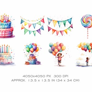 30 Happy Birthday Clipart Bundle Watercolor Kids Party Digital Clip Art ...