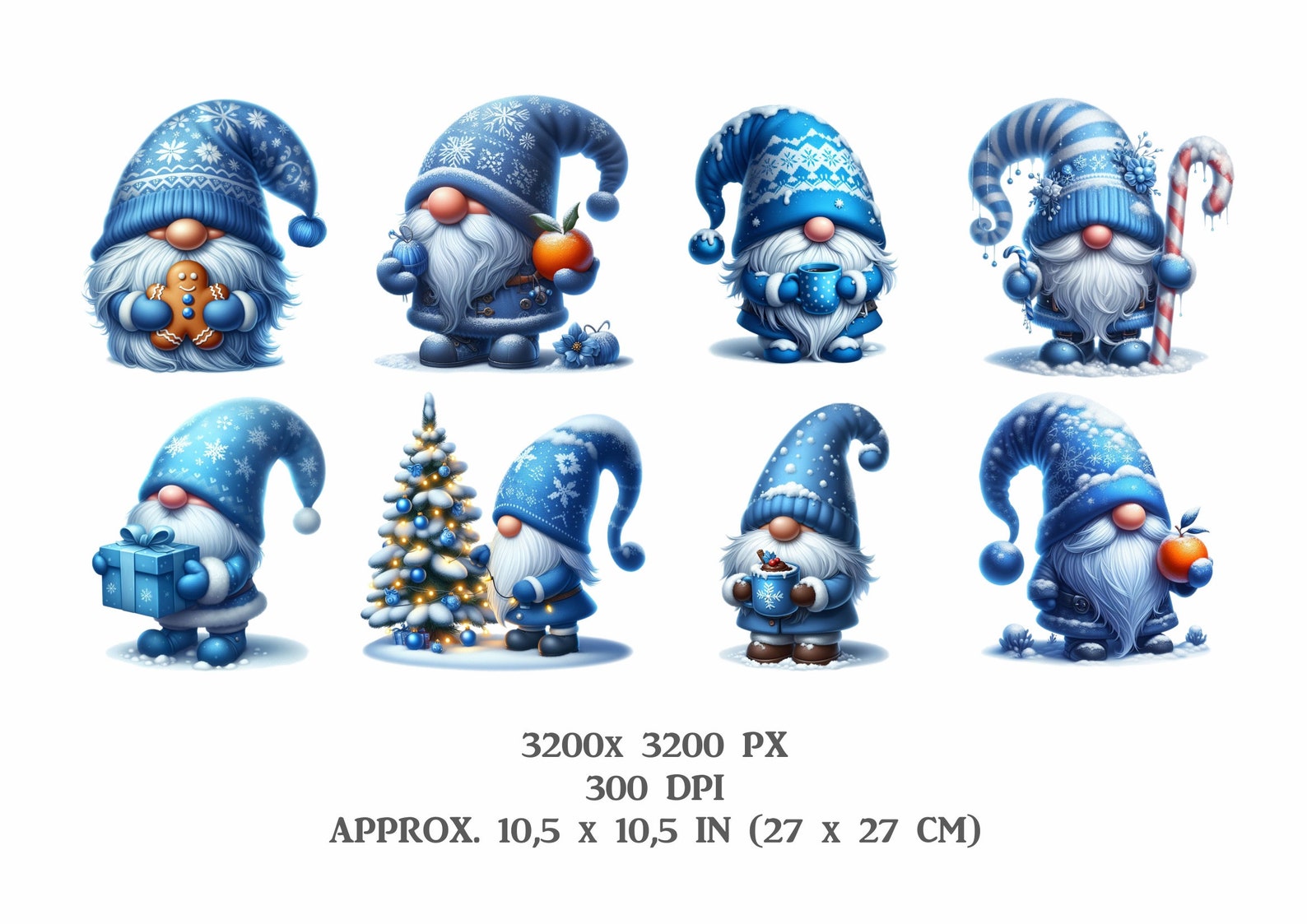 24 Christmas Cute Blue Gnomes Pack, Watercolor Festive Xmas PNG Art ...