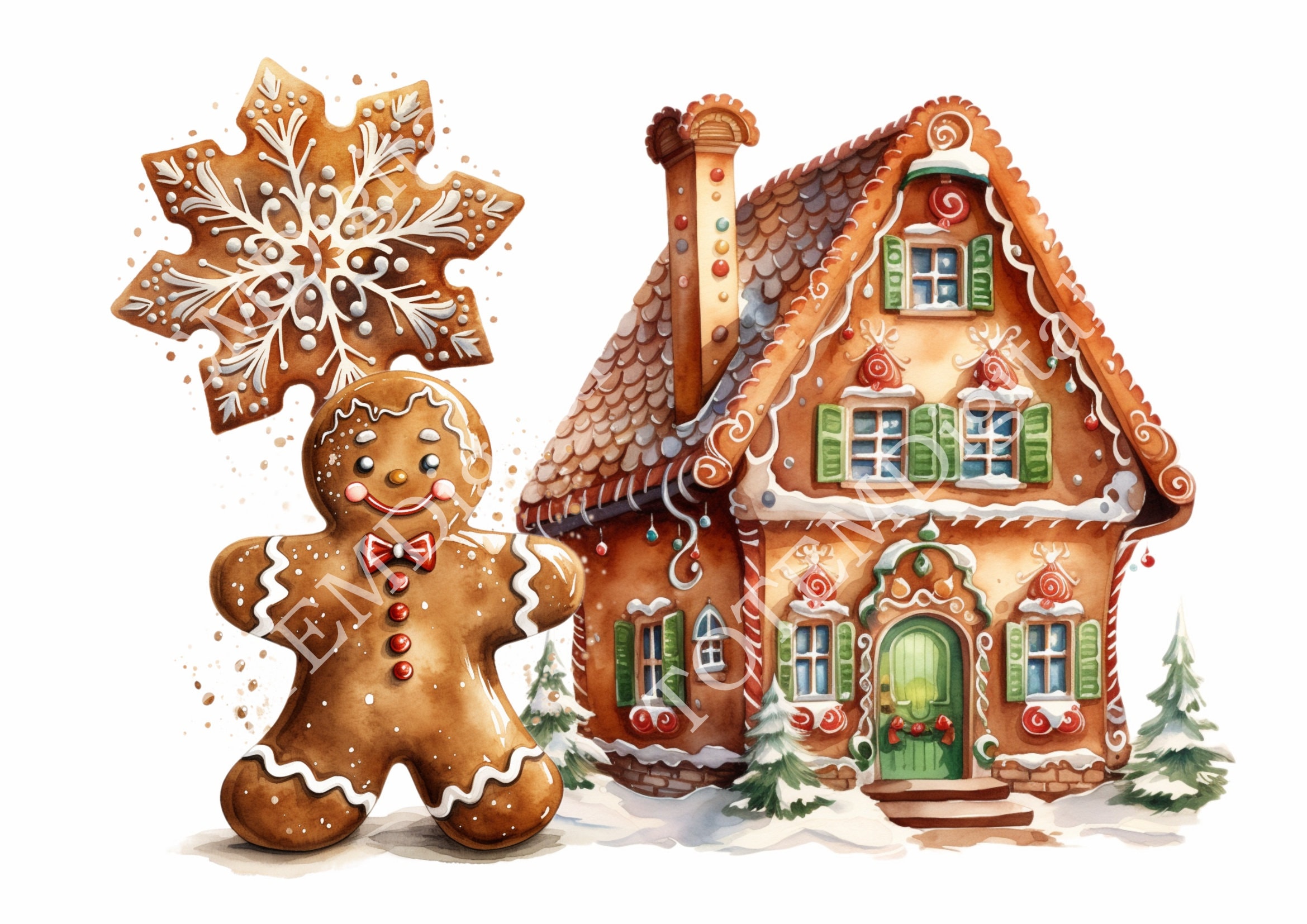 25 Gingerbread Collection Clipart, Watercolor Xmas Holiday Cookies PNG ...