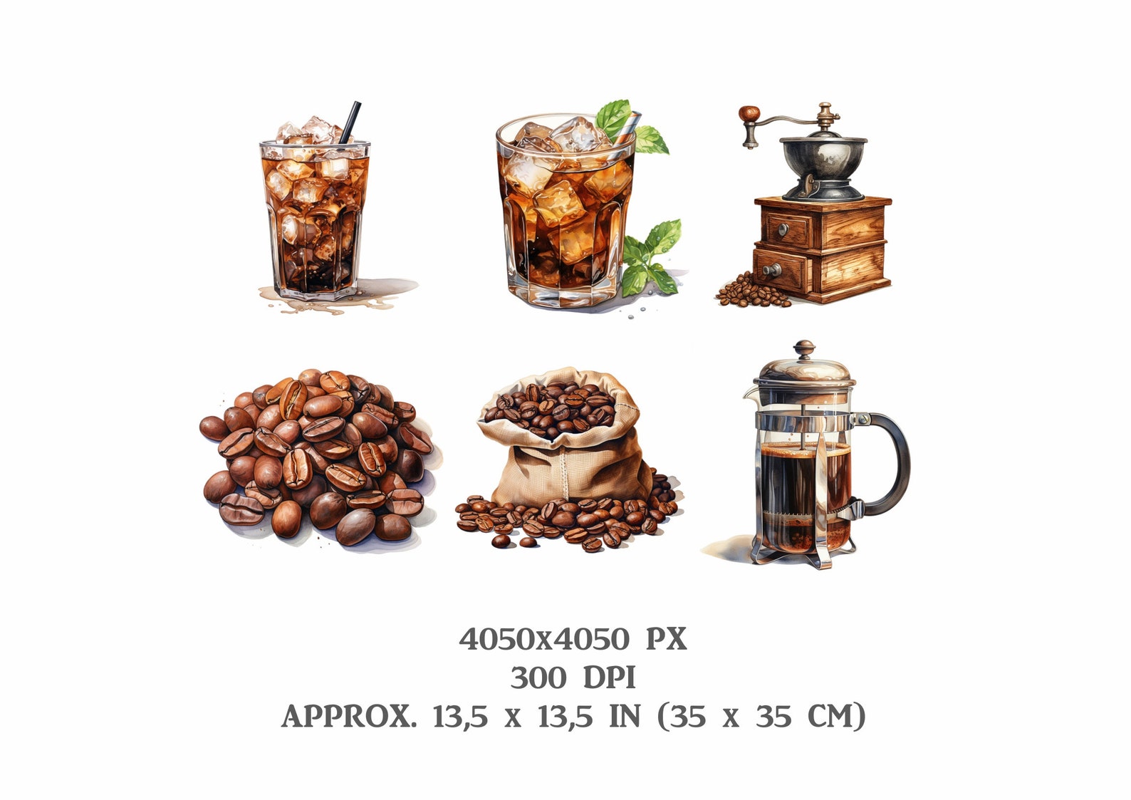 30 Tasty Coffee Clipart, Watercolor Morning Food PNG Digital Clip Art ...