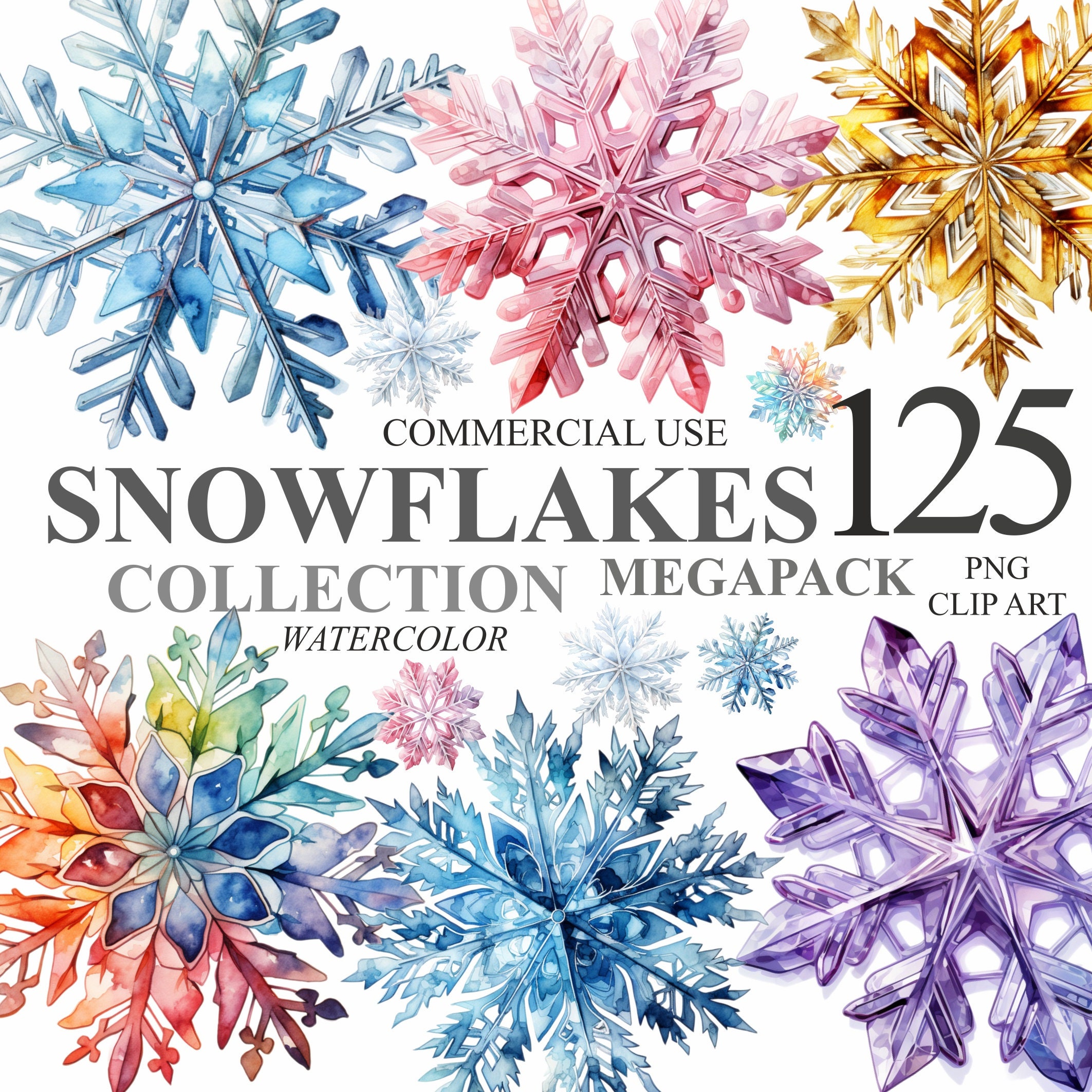 125 Megapack Snowflakes Collection Winter Clipart, Gold Christmas ...