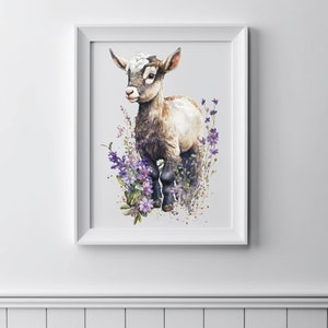 30 Little Goats With Flowers Clipart, Watercolor Cute Goatling PNG ...
