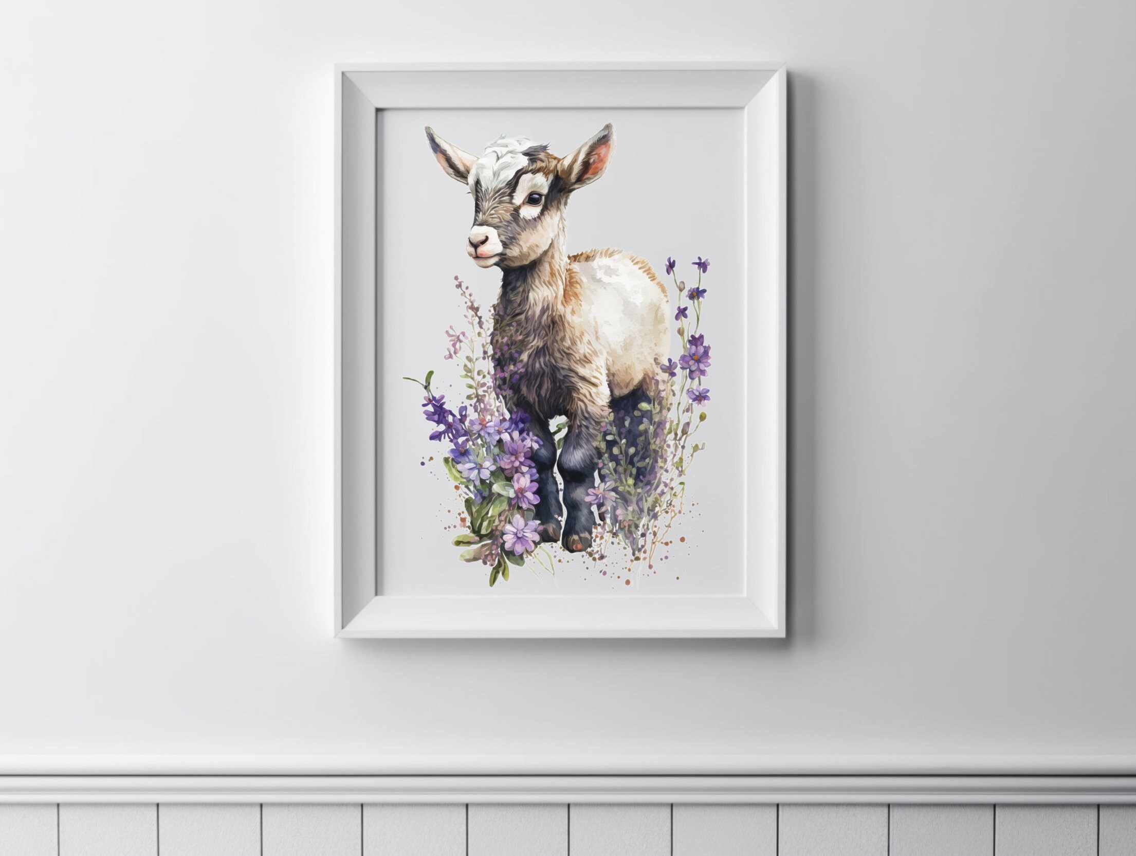 30 Little Goats With Flowers Clipart, Watercolor Cute Goatling PNG ...