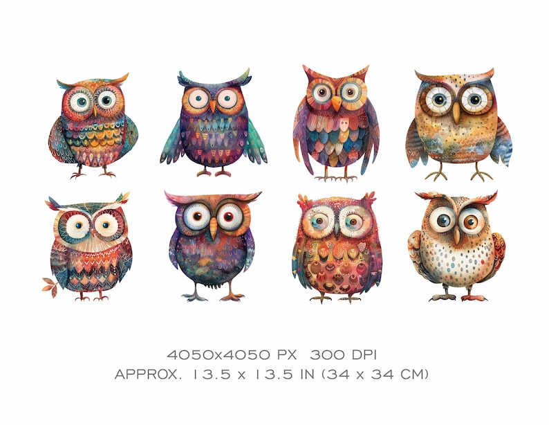 22 Whimsical Owls Clipart, Watercolor Funny Graphics PNG Digital Clip ...