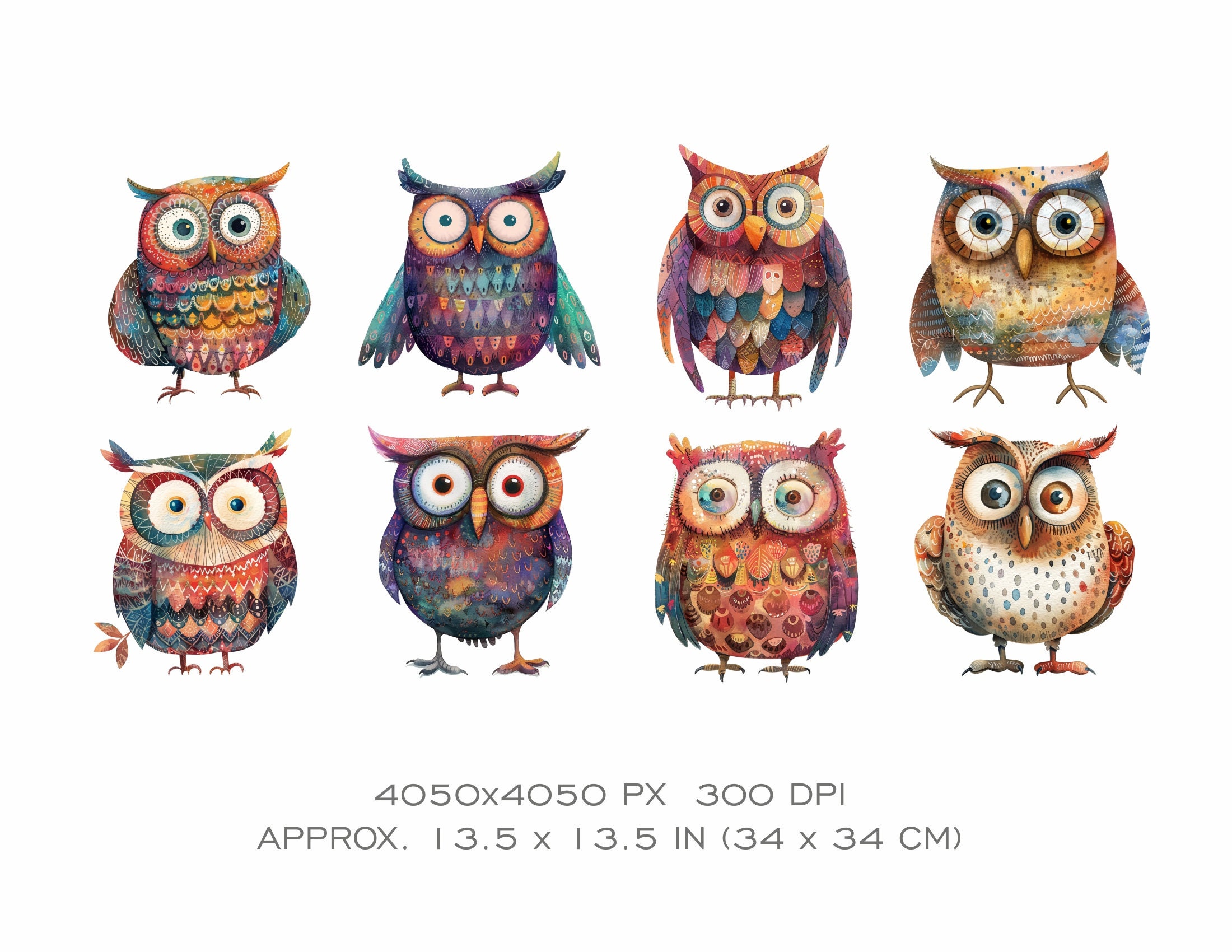 22 Whimsical Owls Clipart, Watercolor Funny Graphics PNG Digital Clip ...