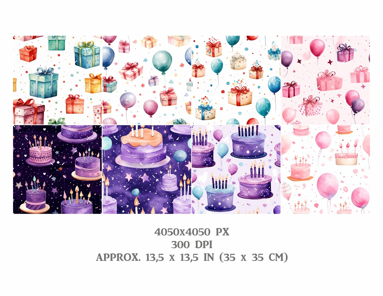 20 Happy Birthday Digital Paper Bundle Pack, Festive Seamless Pattern ...