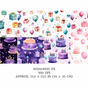 20 Happy Birthday Digital Paper Bundle Pack, Festive Seamless Pattern ...